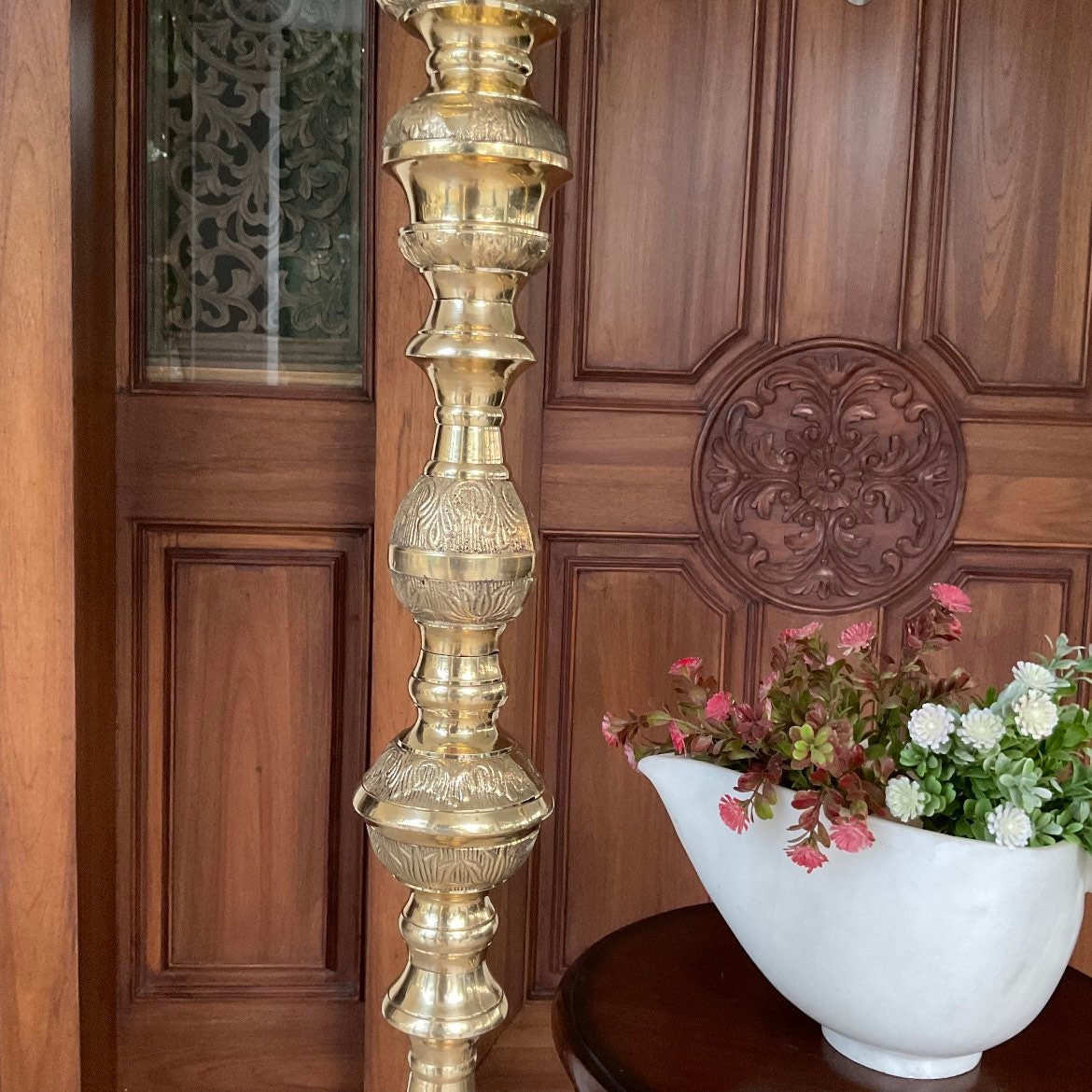 Annapakshi Nilavilakku 58 Inch Set of 2 Brass Diya Stand Large, Tall ...