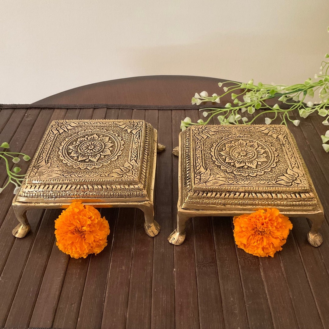 Brass Chowki for Idols and Pooja set of 2, Brass Pooja Chowki for Home ...