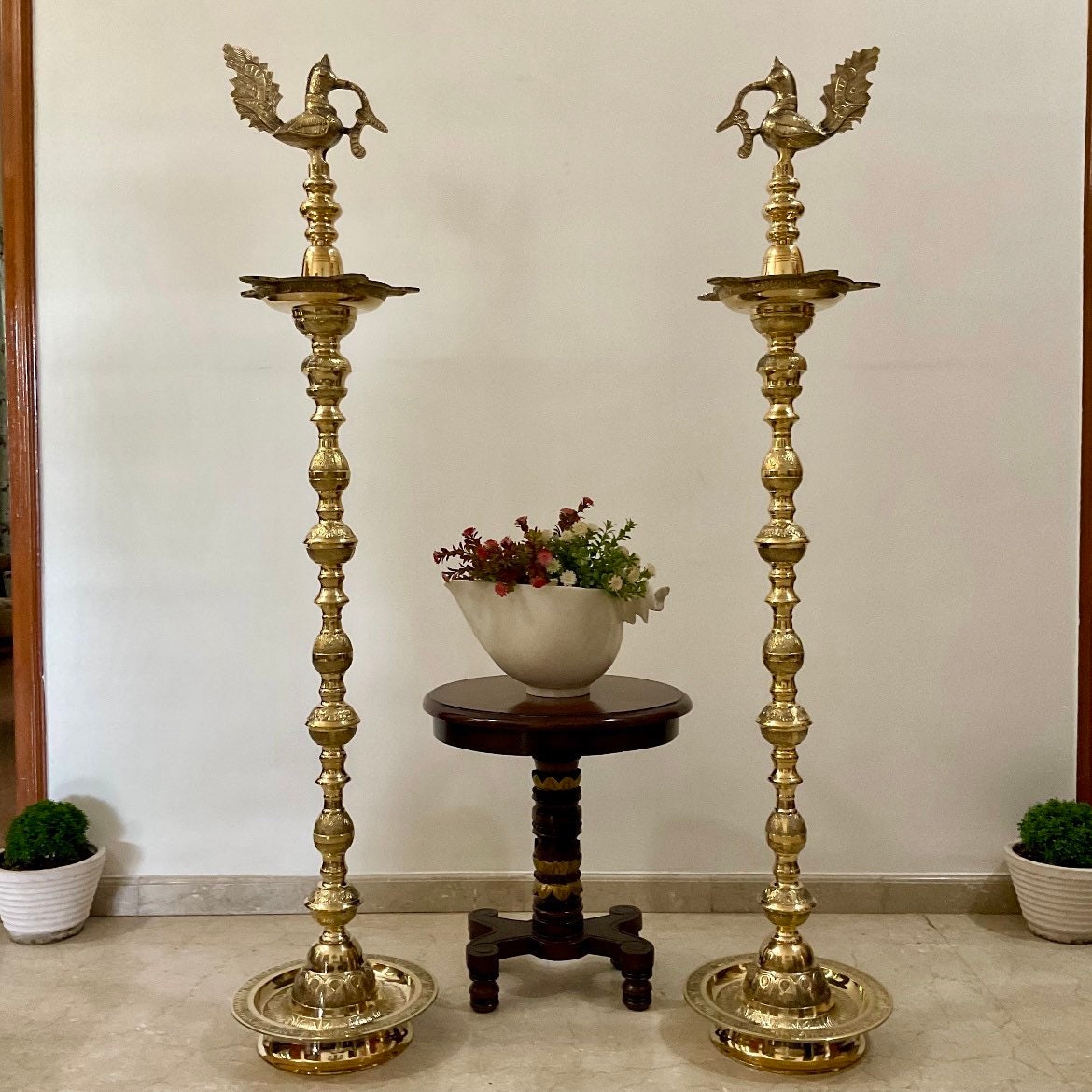 Annapakshi Nilavilakku 58 Inch Set of 2 Brass Diya Stand Large, Tall ...