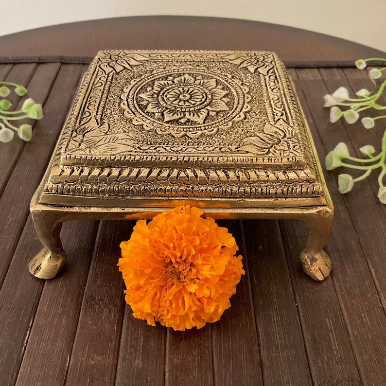 Brass Chowki for Idols and Pooja set of 2, Brass Pooja Chowki for Home ...