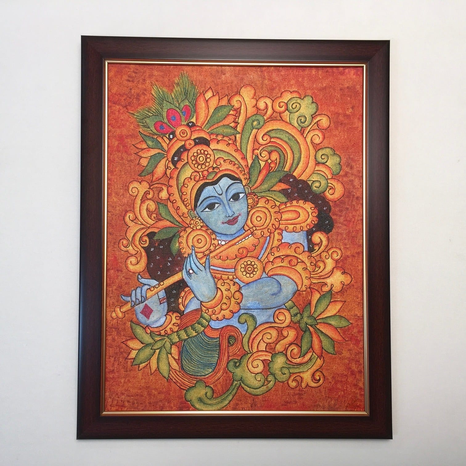 Lord Krishna Kerala Mural Painting Framed, Handpainted Wall Decor ...