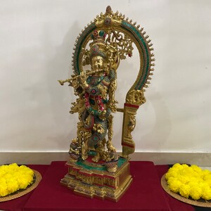 Lord Krishna Statue Brass Stonework, 32 Inch Krishna Idol Decorative ...