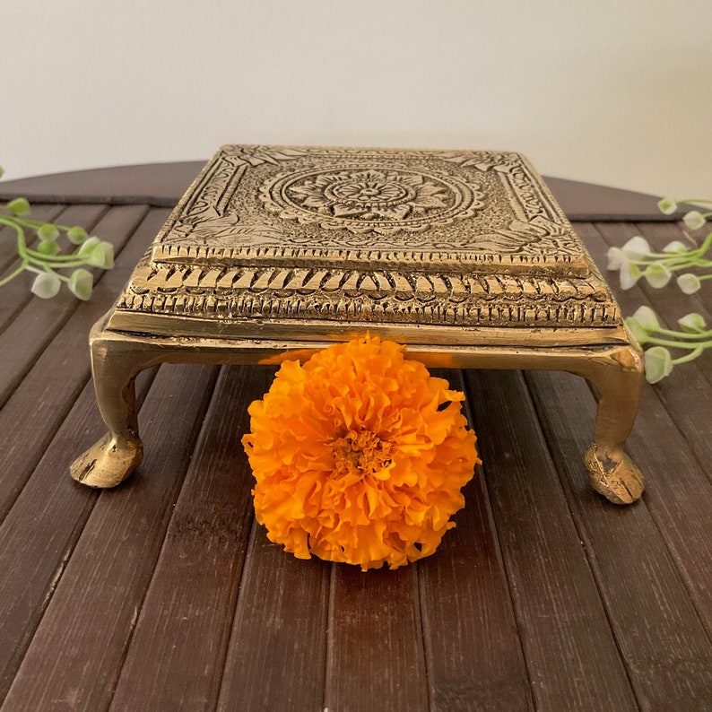Brass Chowki for Idols and Pooja set of 2, Brass Pooja Chowki for Home ...
