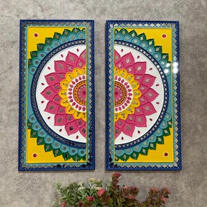 Lippan Art Wall Decor, Elephant Flower Rangoli Lippan Mirror Art (set ...