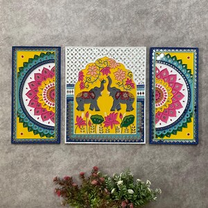 Lippan Art Wall Decor, Elephant Flower Rangoli Lippan Mirror Art (set ...