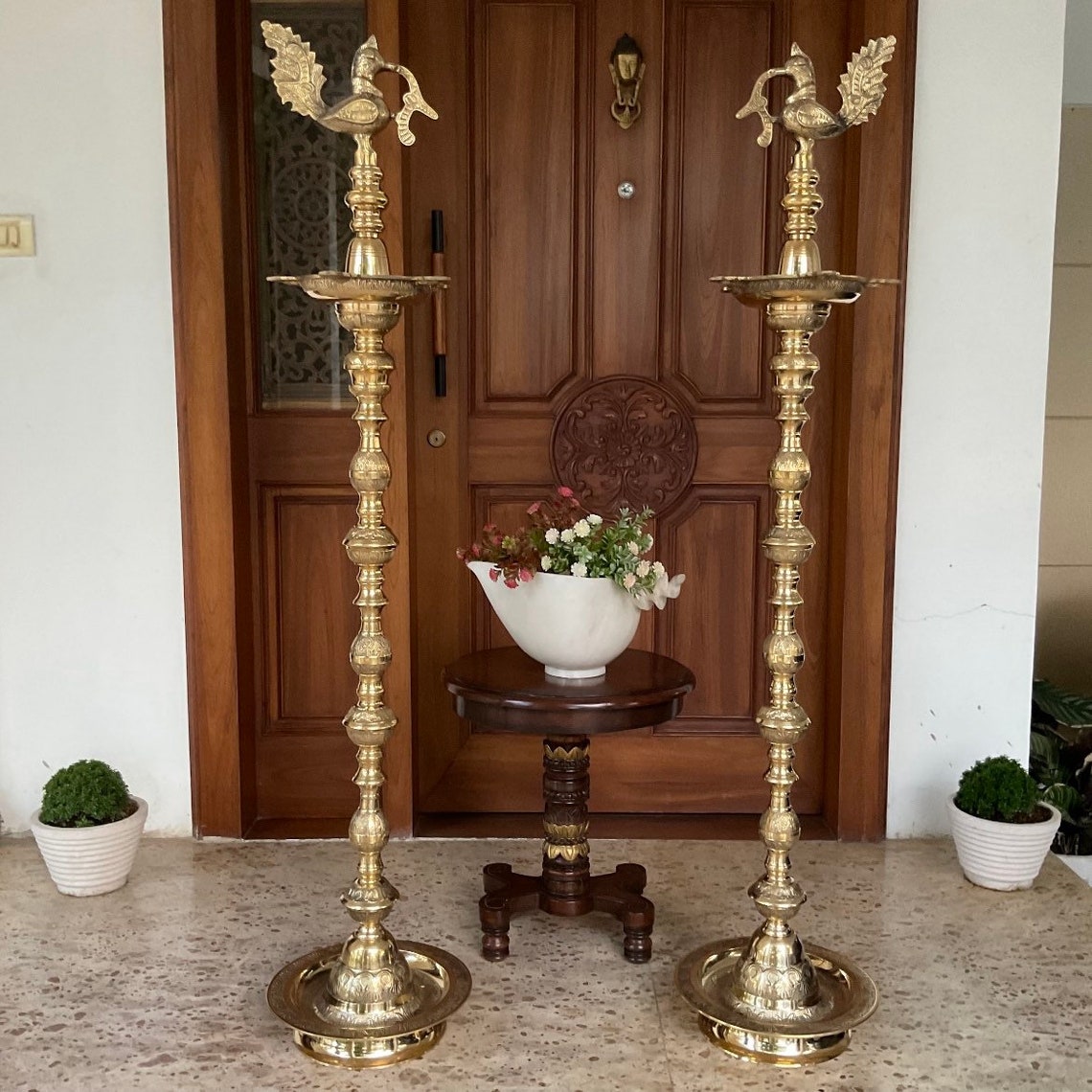 Annapakshi Nilavilakku 58 Inch Set of 2 Brass Diya Stand Large, Tall ...