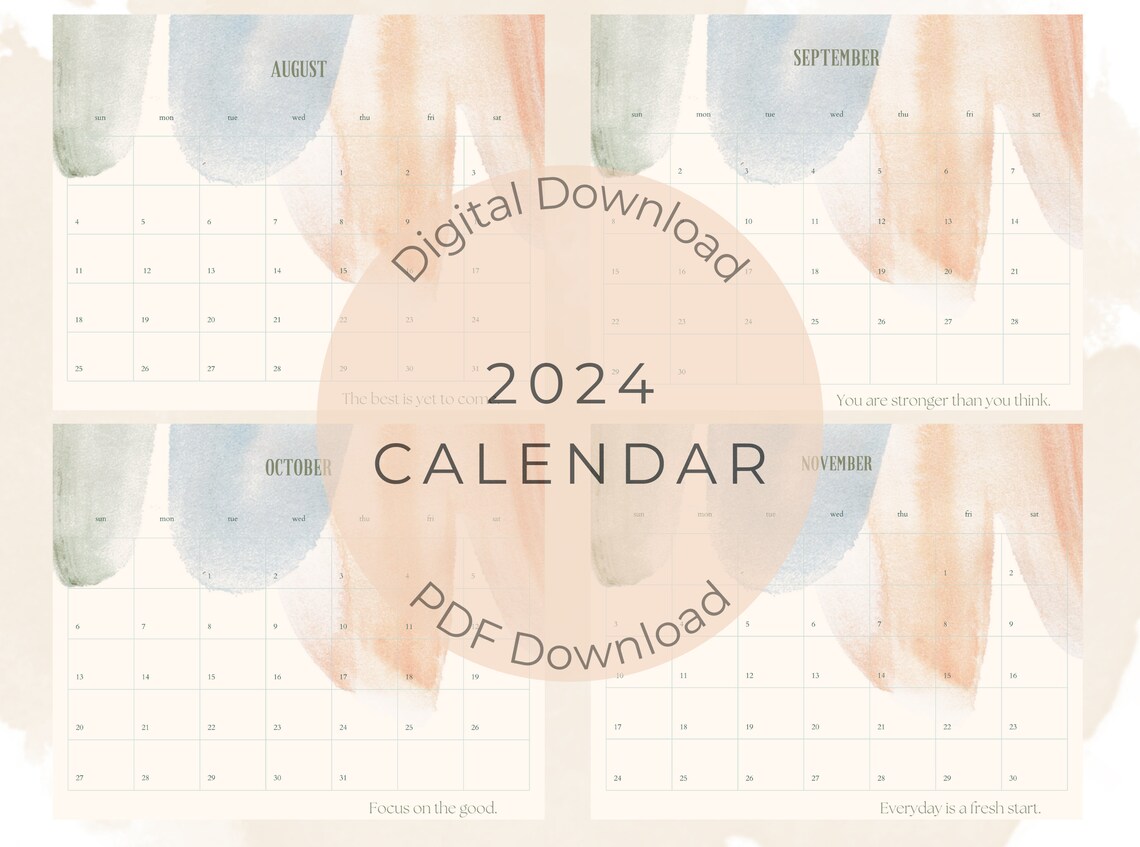 2024 Calendar Printable, Digital Download Calendar, Monthly Calendar ...