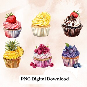 Cake and Cupcake Clipart Watercolor Set Birthday Party Chocolate Cake ...