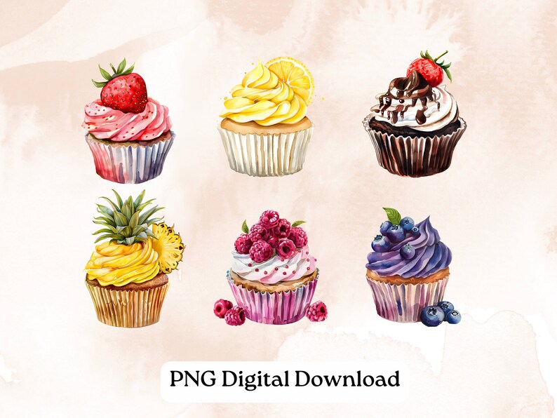 Cake and Cupcake Clipart Watercolor Set Birthday Party Chocolate Cake ...