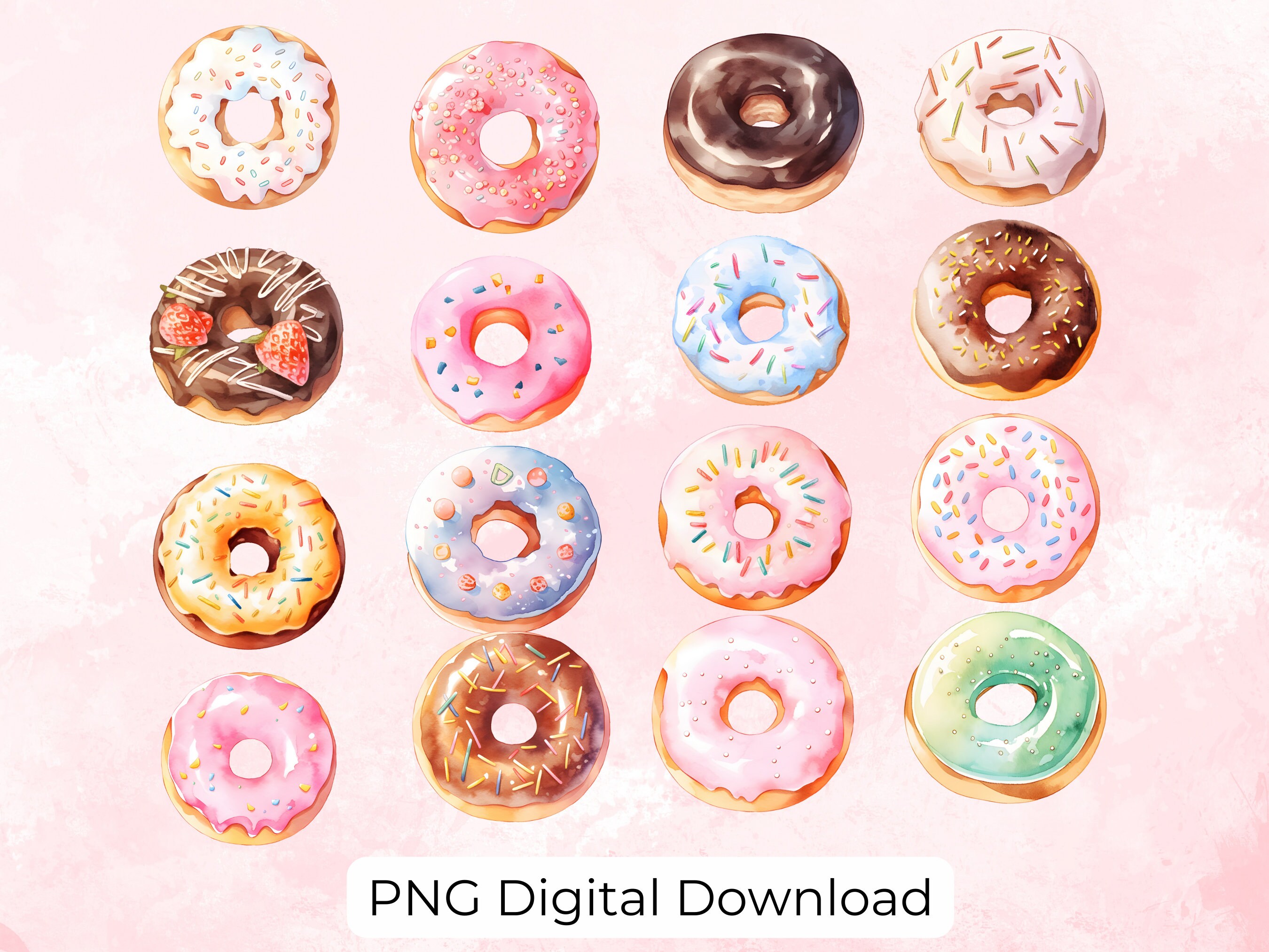 Watercolor Donuts Clipart Set Birthday Party Clip Decorations Bakery ...