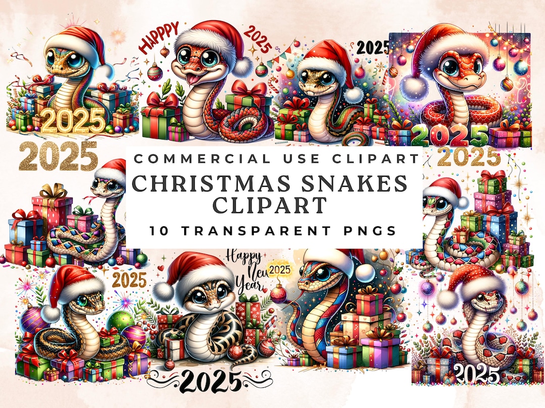 Cute Christmas Snake Clipart Bundle PNG Cute Winter Snake Sublimation ...