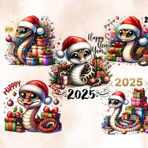 Cute Christmas Snake Clipart Bundle PNG Cute Winter Snake Sublimation ...