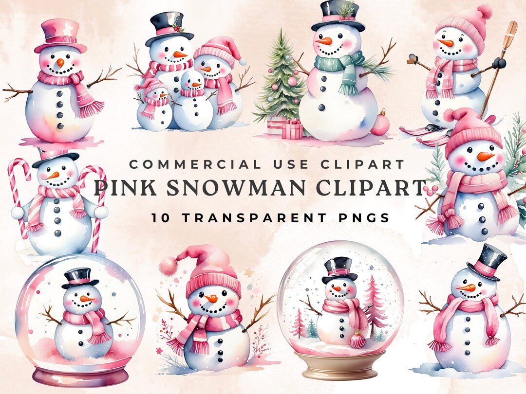 Watercolor Pink Snowman Clipart, PNG Festive Snowman , Pink Christmas ...