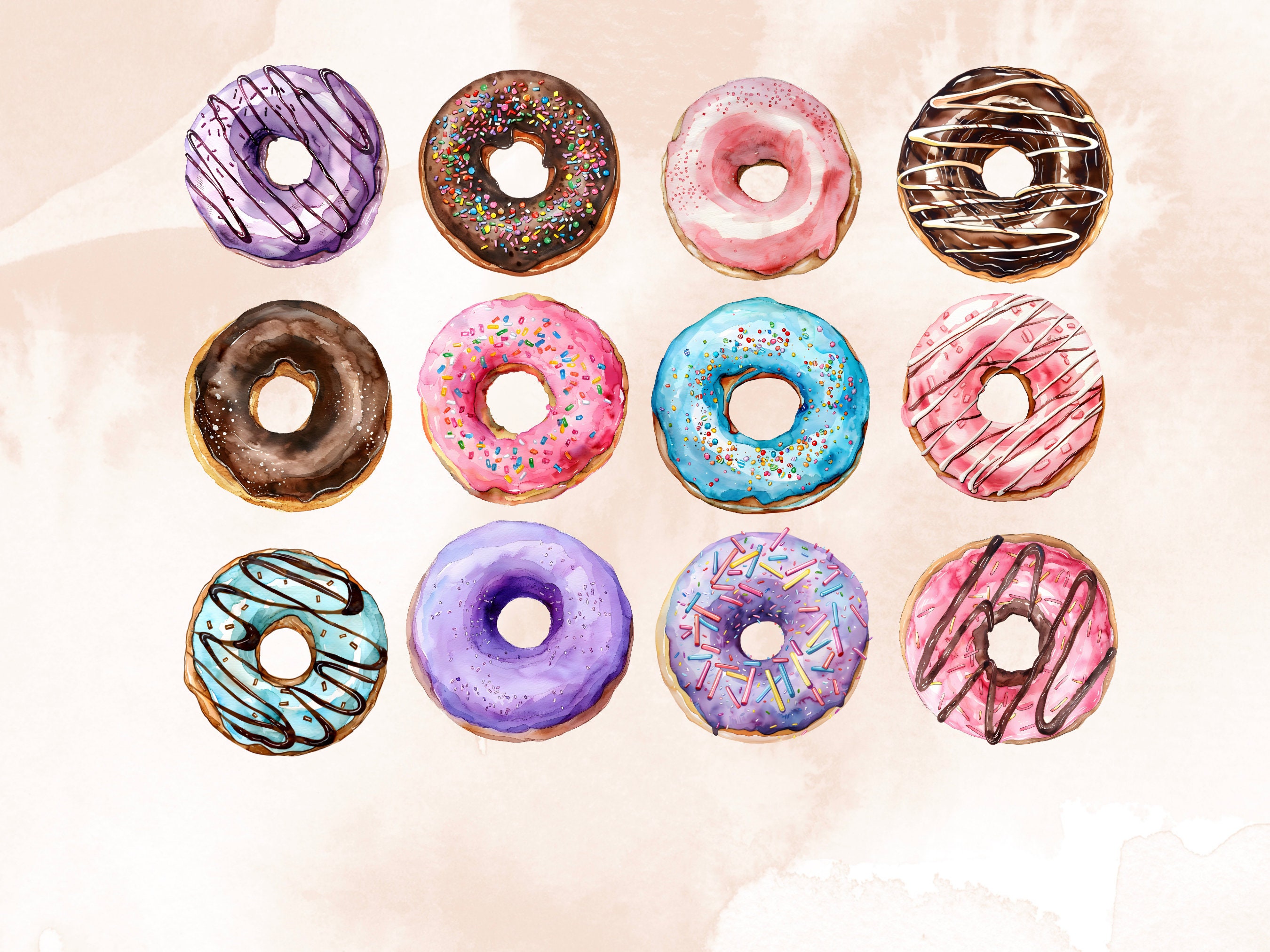 Donuts Clipart Watercolor Set Birthday Party Clip Decorations Bakery ...