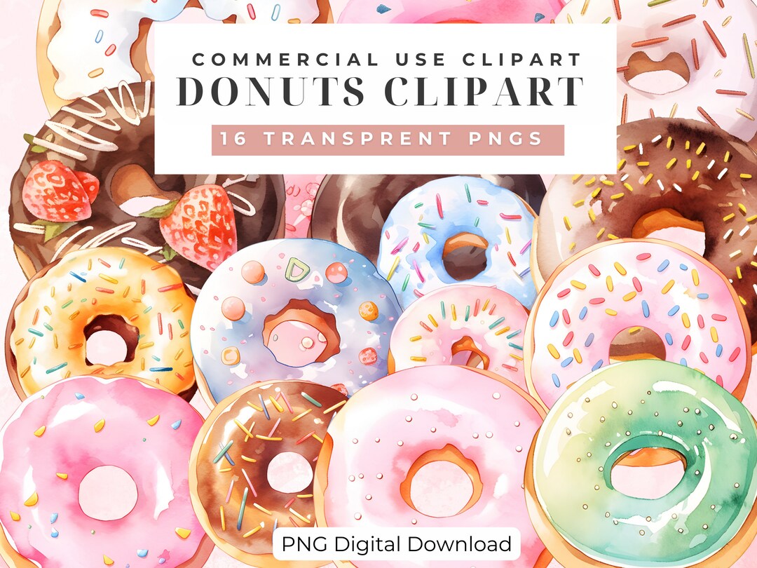 Watercolor Donuts Clipart Set Birthday Party Clip Decorations Bakery ...