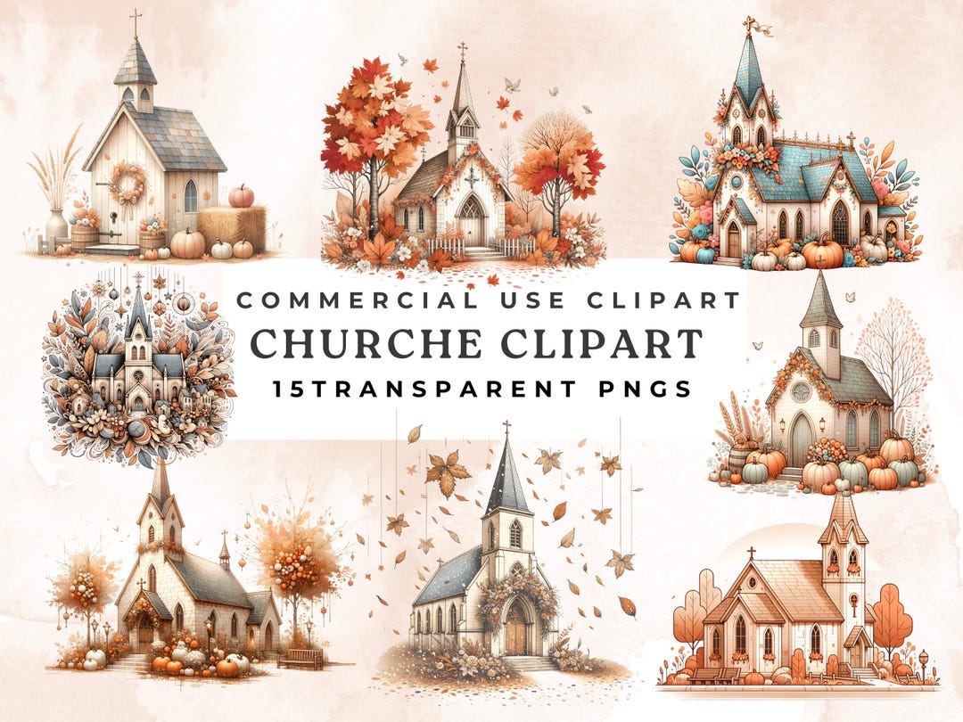 Autumn Church Clipart Watercolor Church Clip Art, Wedding Church PNG ...