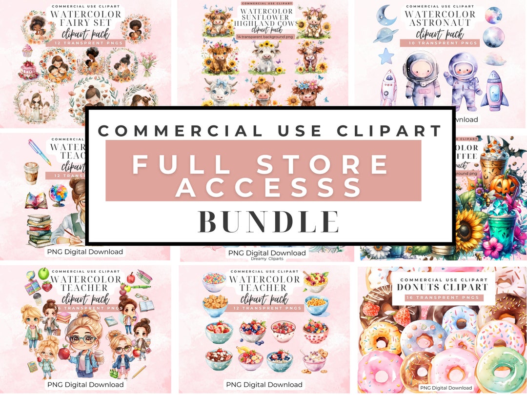 Watercolour Clipart Bundle Set, Full Store Access, Transparent ...