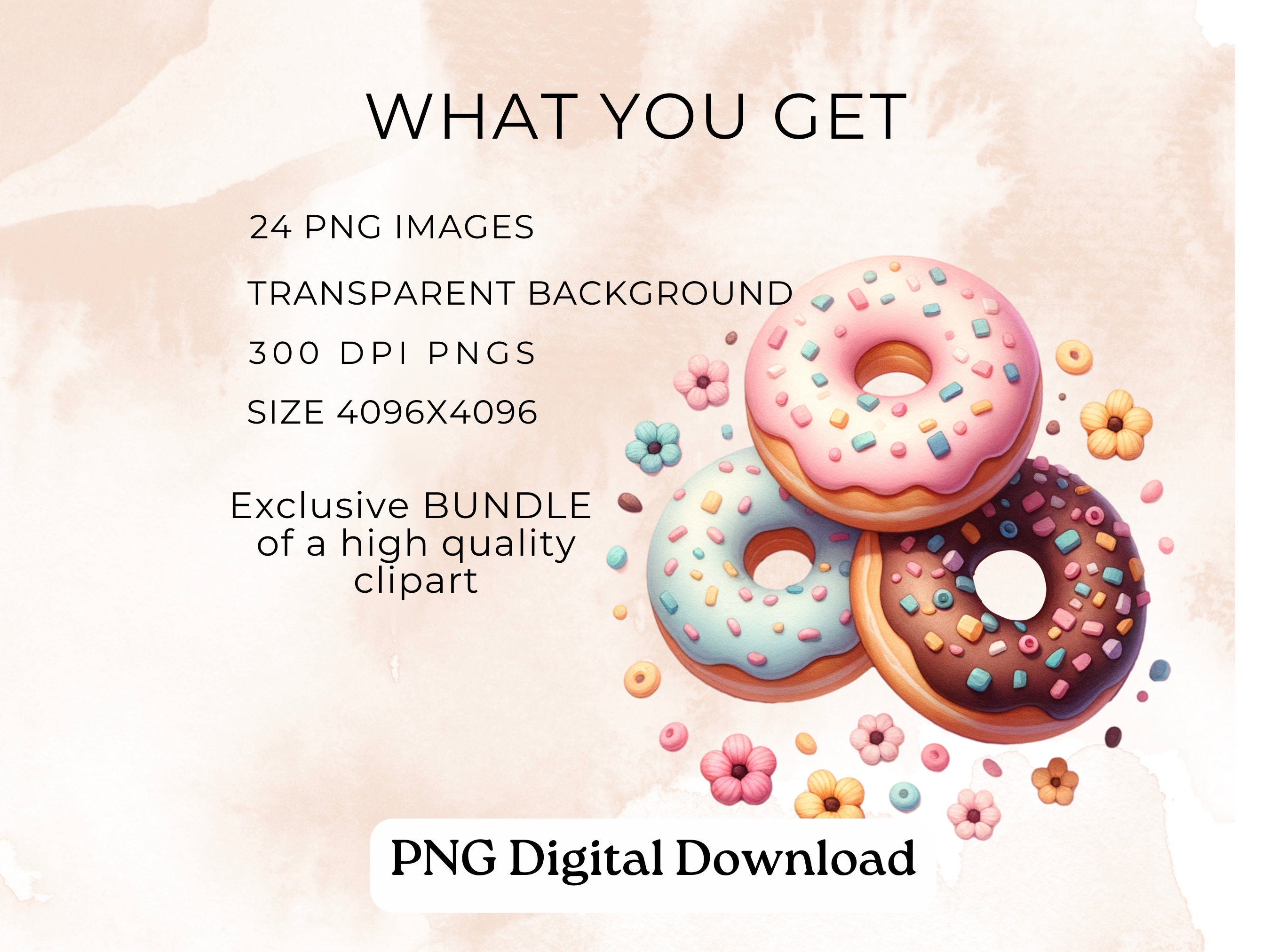 Donut Clipart Watercolor Set Birthday Party Clip Decorations Bakery ...