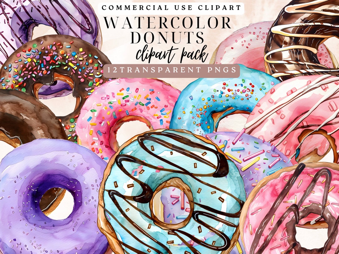 Donuts Clipart Watercolor Set Birthday Party Clip Decorations Bakery ...
