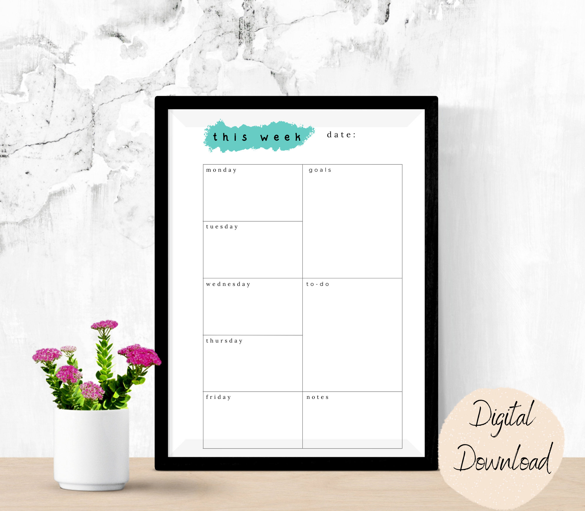 Weekly Planner Calendar One Page Digital Print | Teacher Calendar ...
