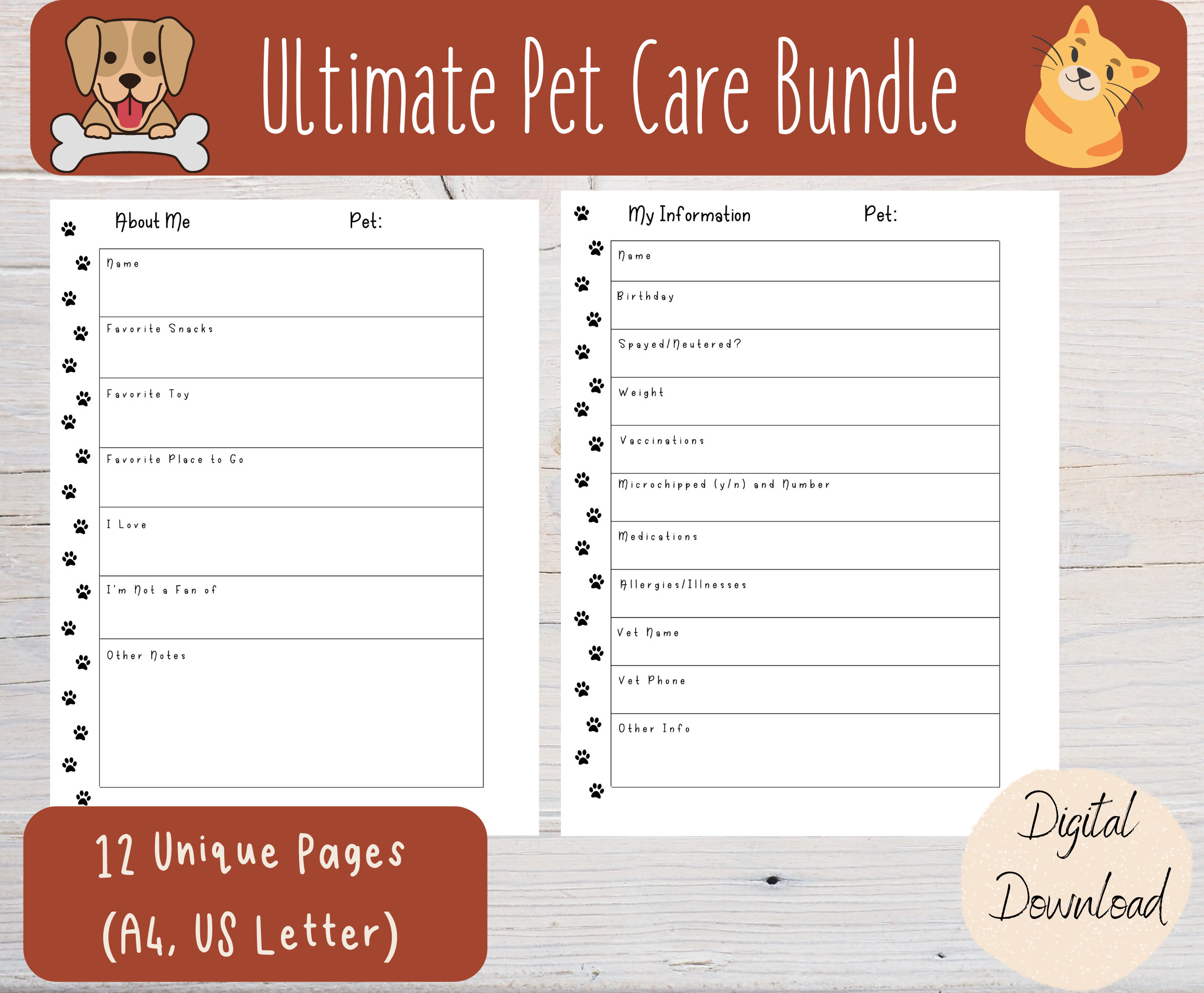 Printable Pet Sitter Planner Pack | Pet Planner Dog Cat | Pet ...