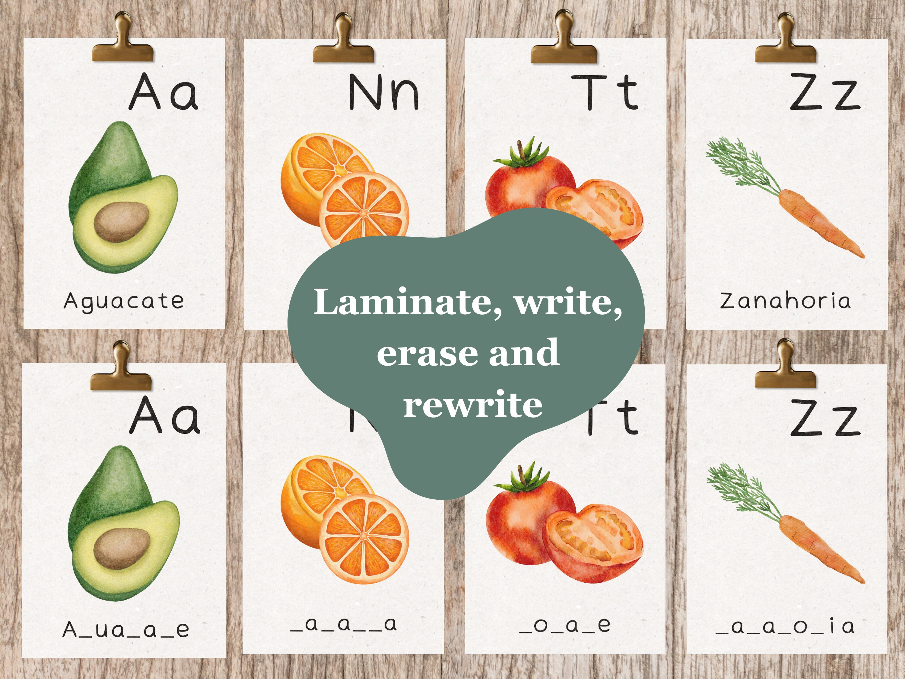 Spanish Fruits and Vegetables Alphabet Flashcards - Bilingual Learning ...