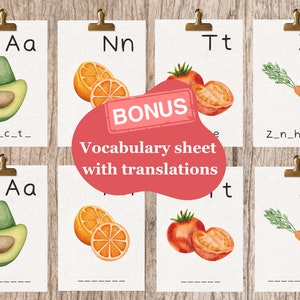 Spanish Fruits and Vegetables Alphabet Flashcards - Bilingual Learning ...