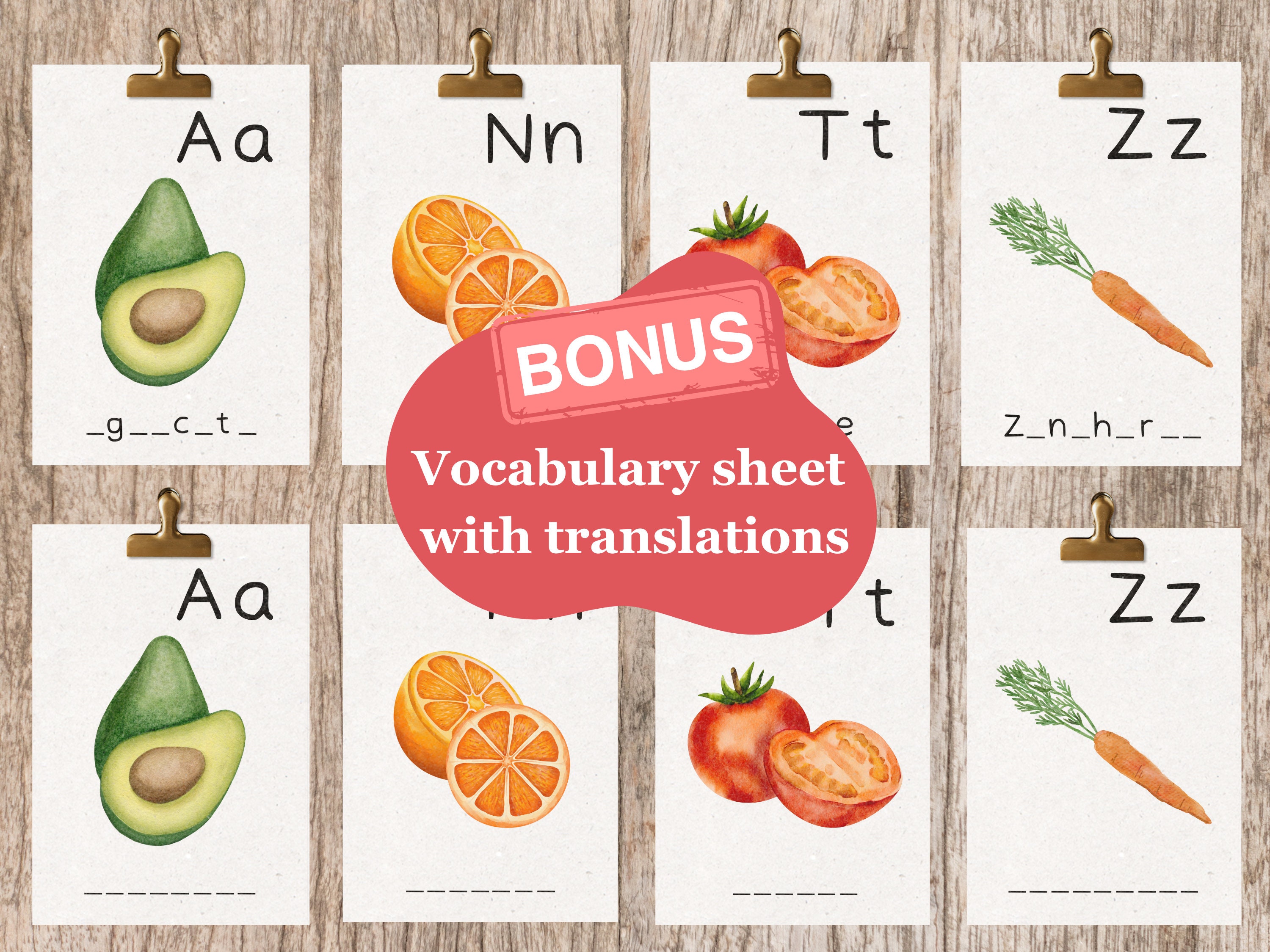 Spanish Fruits and Vegetables Alphabet Flashcards - Bilingual Learning ...