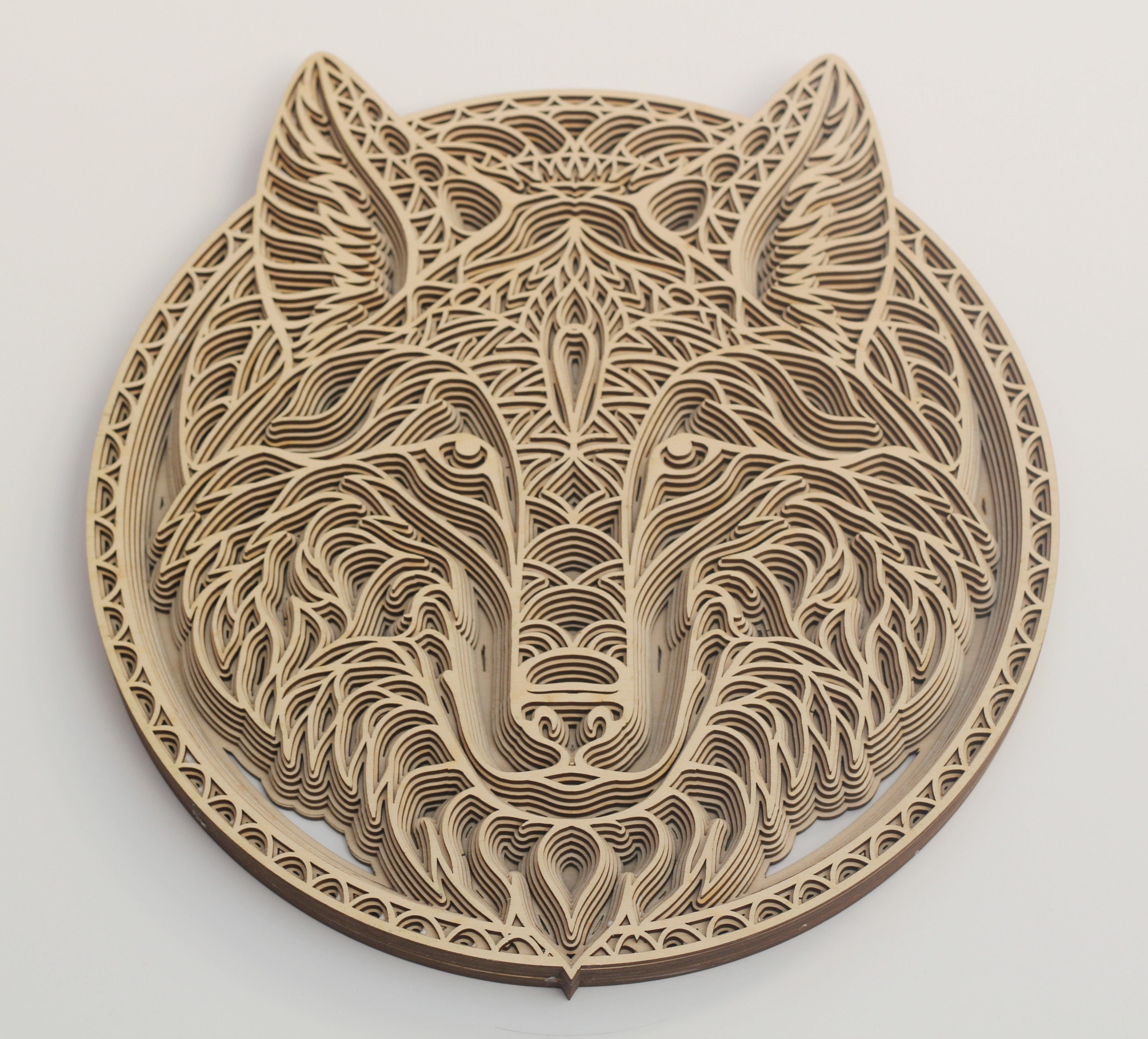 3D Laser - Cut Wooden Multi Layered Wolf Head Mandala, Deorative Wolf ...