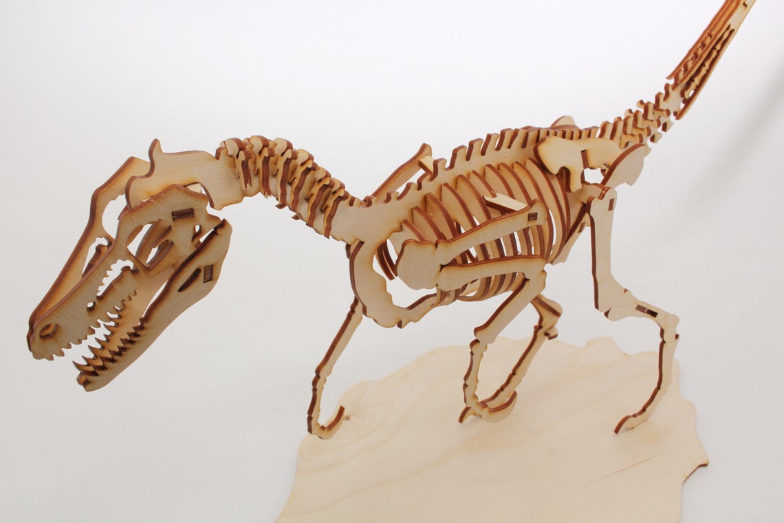 3D Laser - Cut Velociraptor Wood Puzzle, Velociraptor 3D Dinosaur Puzzle, Dinosaur Construction ...