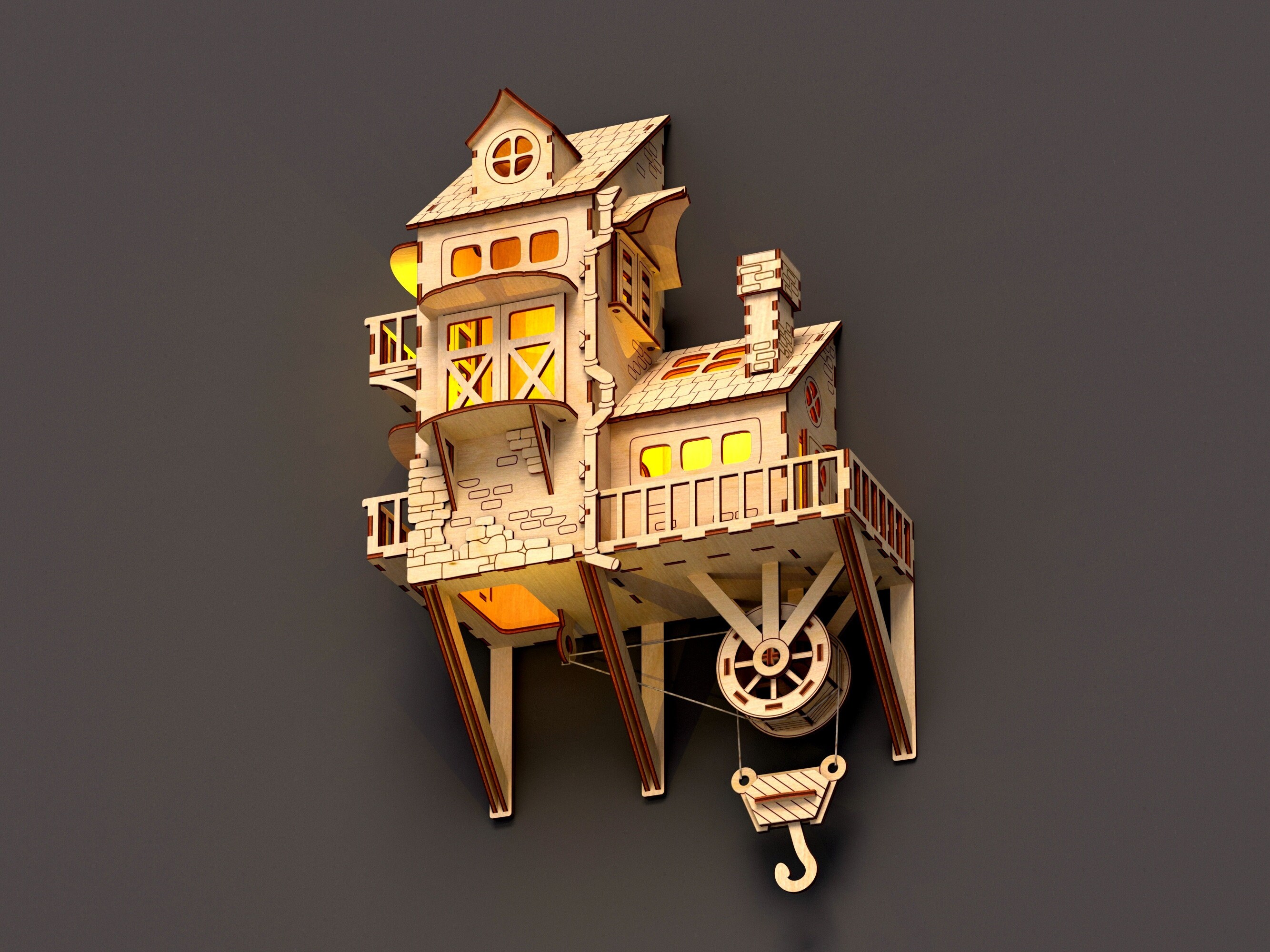 Wall Mounted Wooden Decorative House Kit, Wooden Decorative House Model ...