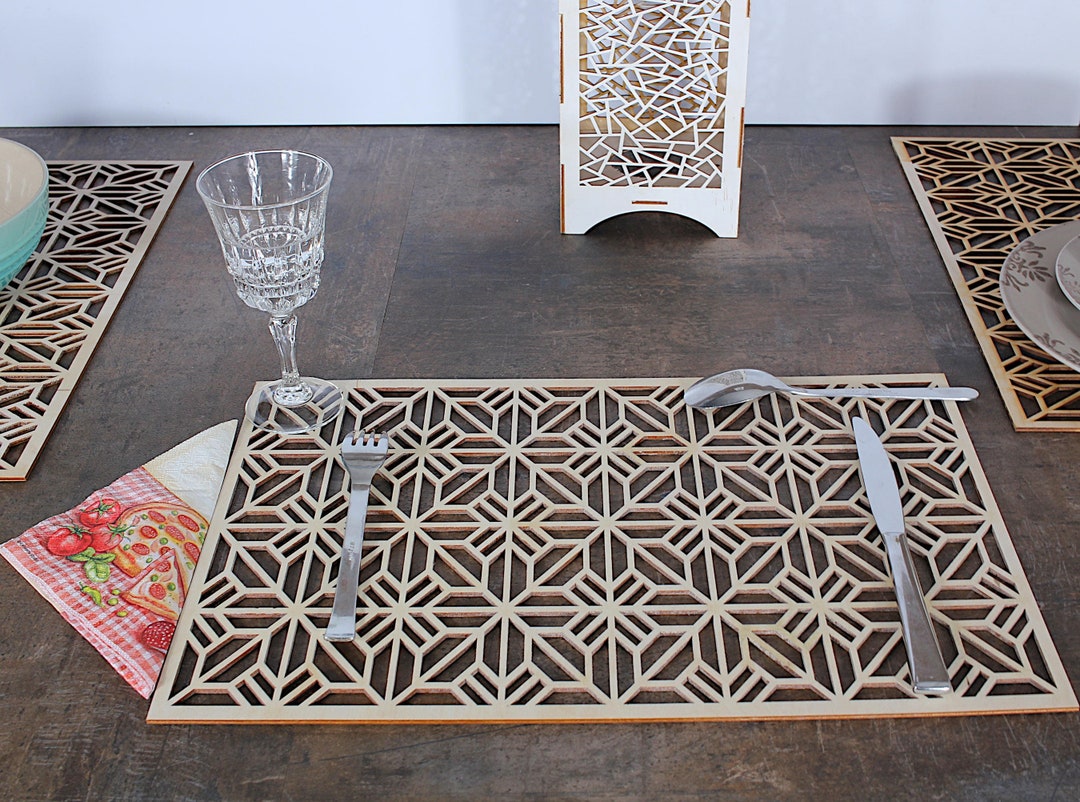 Large Rectangular Place Mat, Wooden Place Mats, Laser Cut Geometric ...