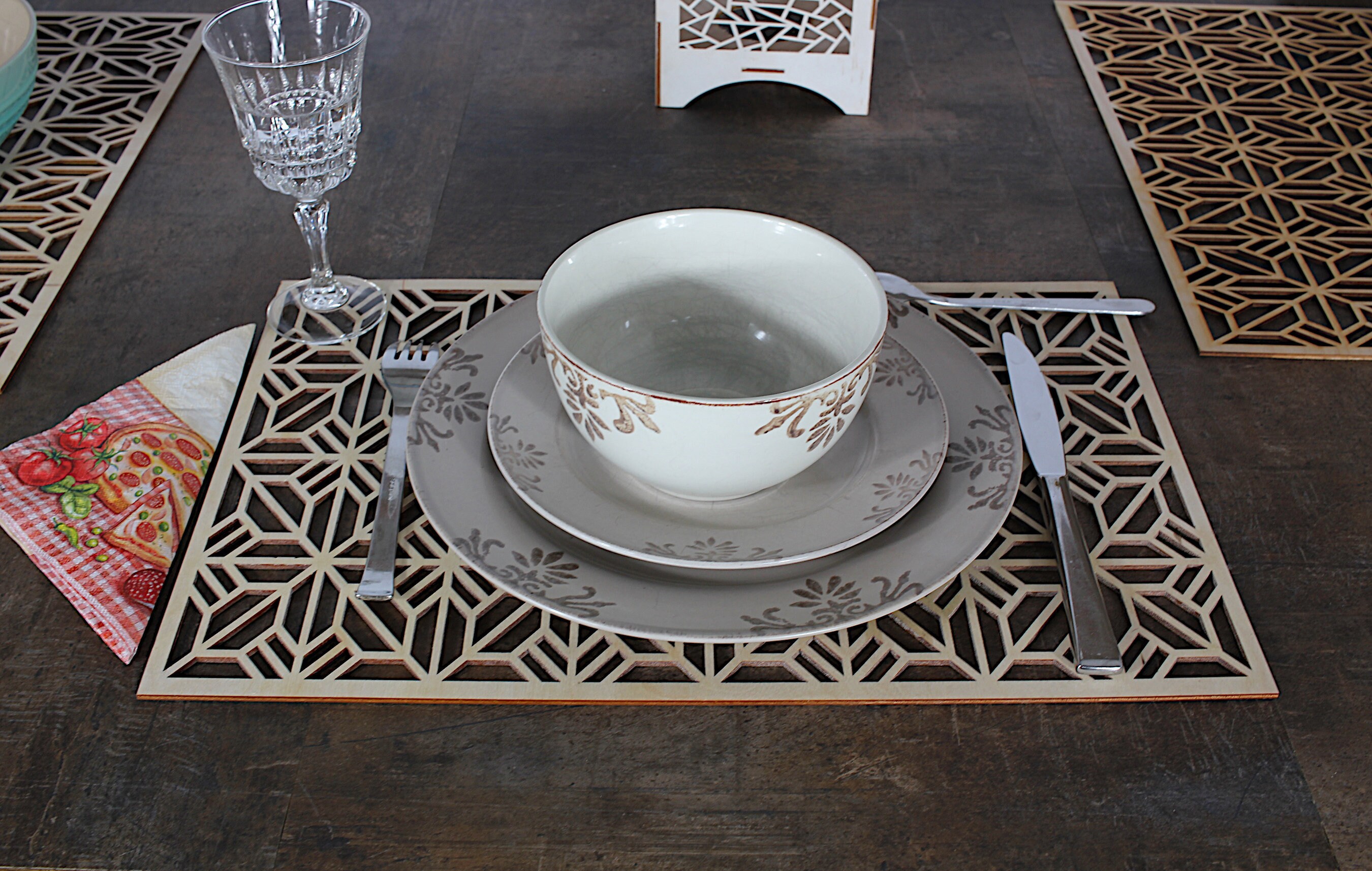 Large Rectangular Place Mat, Wooden Place Mats, Laser Cut Geometric ...