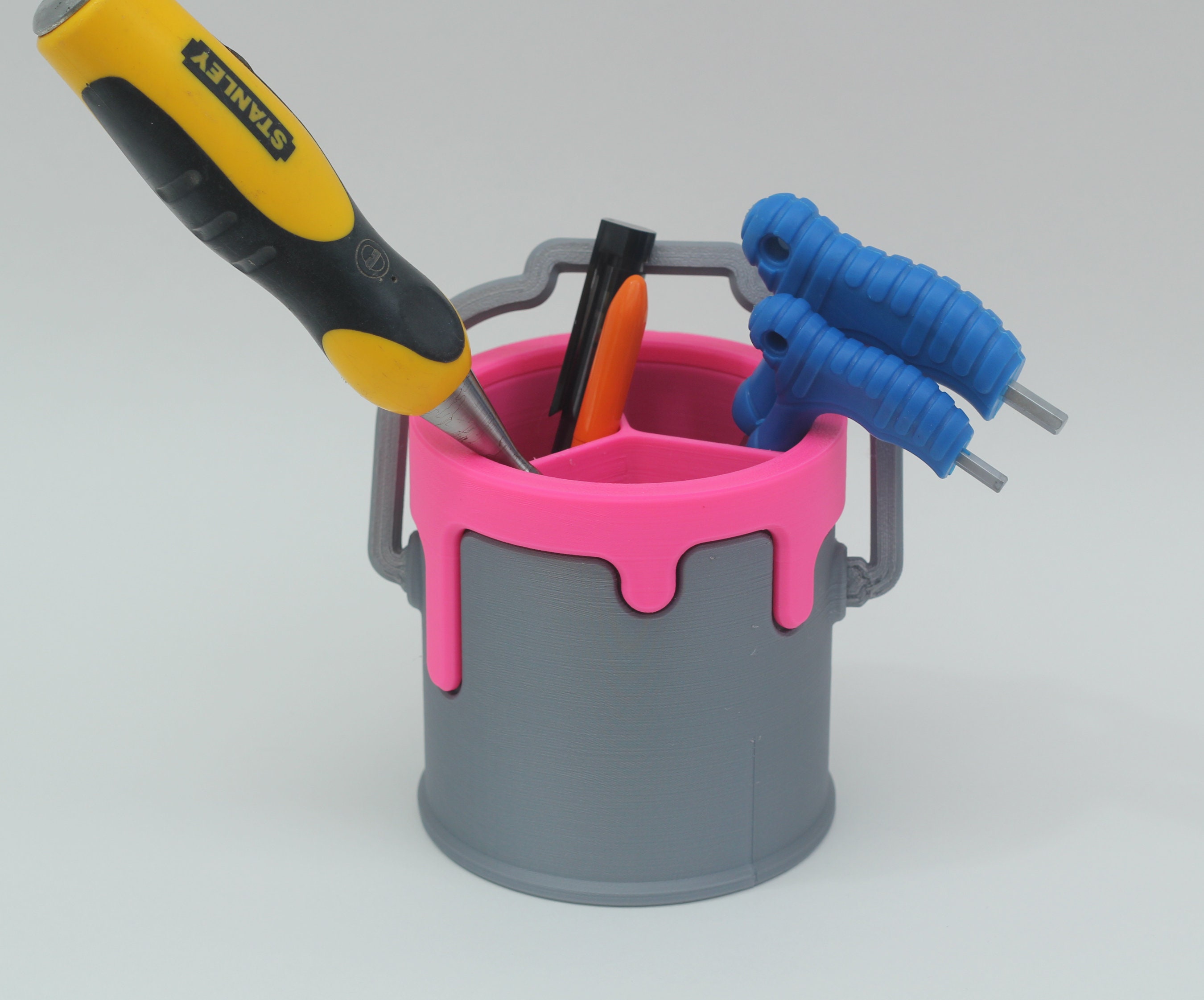 Desk Organiser Bucket, Customizable 3D Printed PLA Drippy Paint Bucket ...