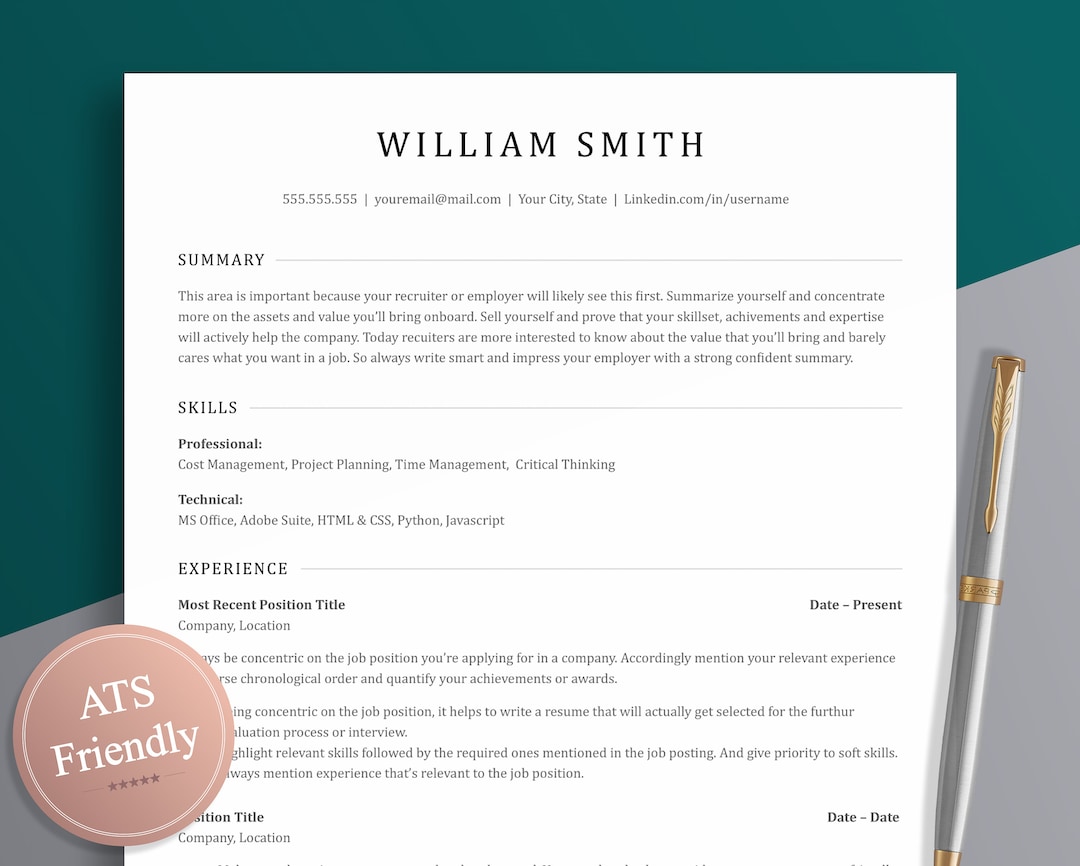 Modelo de currículo ATS para Word e Pages Currículo Profissional ...