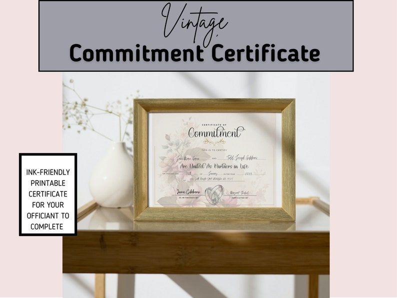 Vintage Printable Commitment Certificate - Etsy