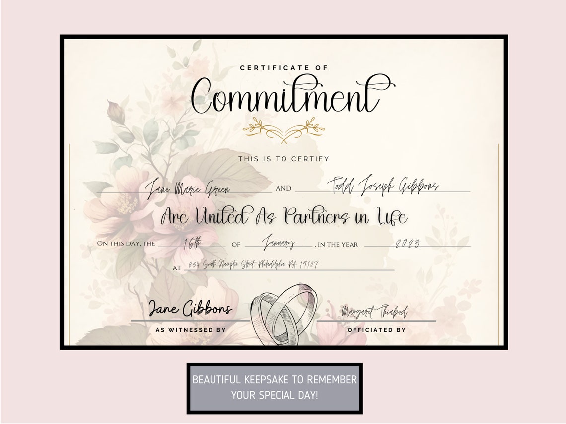 Vintage Printable Commitment Certificate - Etsy