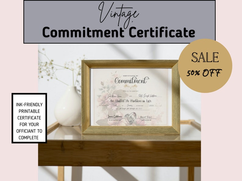 Vintage Printable Commitment Certificate - Etsy