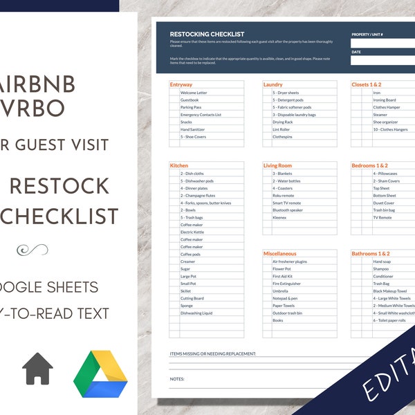 Airbnb Inventory Sheet - Etsy