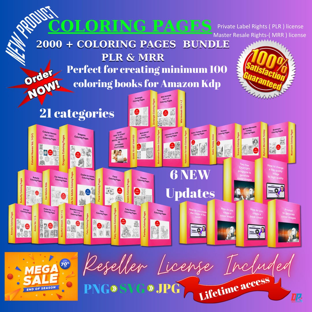 Coloring Pages Digital Products Bundle Instant DOWNLOAD - Png ,SVG, for ...