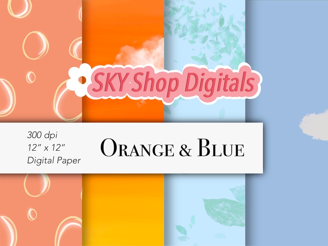Orange & Blue Pack - Simple Digital Paper - Instant Download, Scrapbook ...
