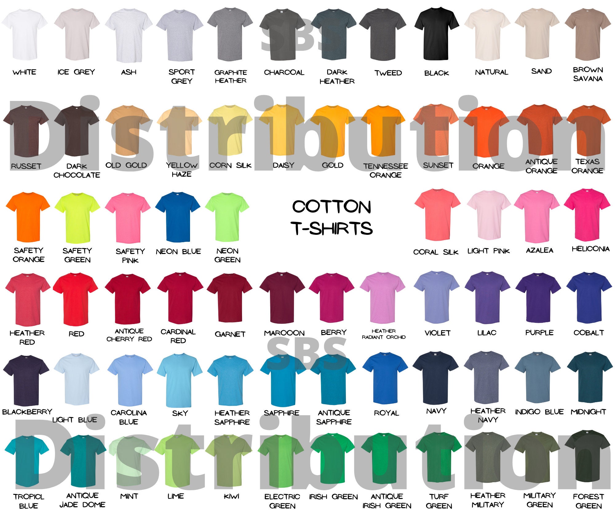 Gilden 5000 Color Chart T-shirt, Unisex Tee Color Chart, Heavy Cotton ...