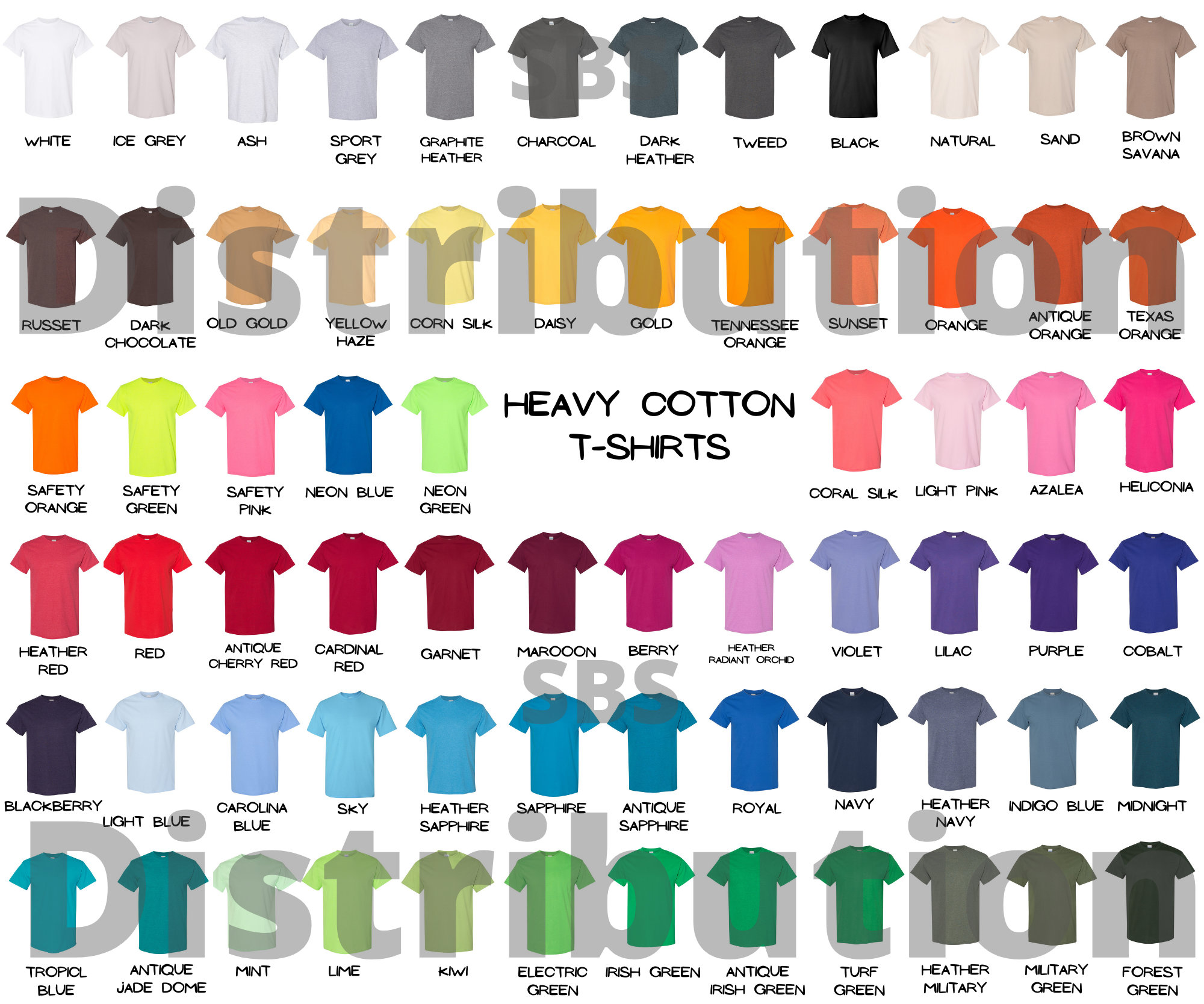 Gilden 5000 Color Chart T-shirt, Unisex Tee Color Chart, Heavy Cotton ...