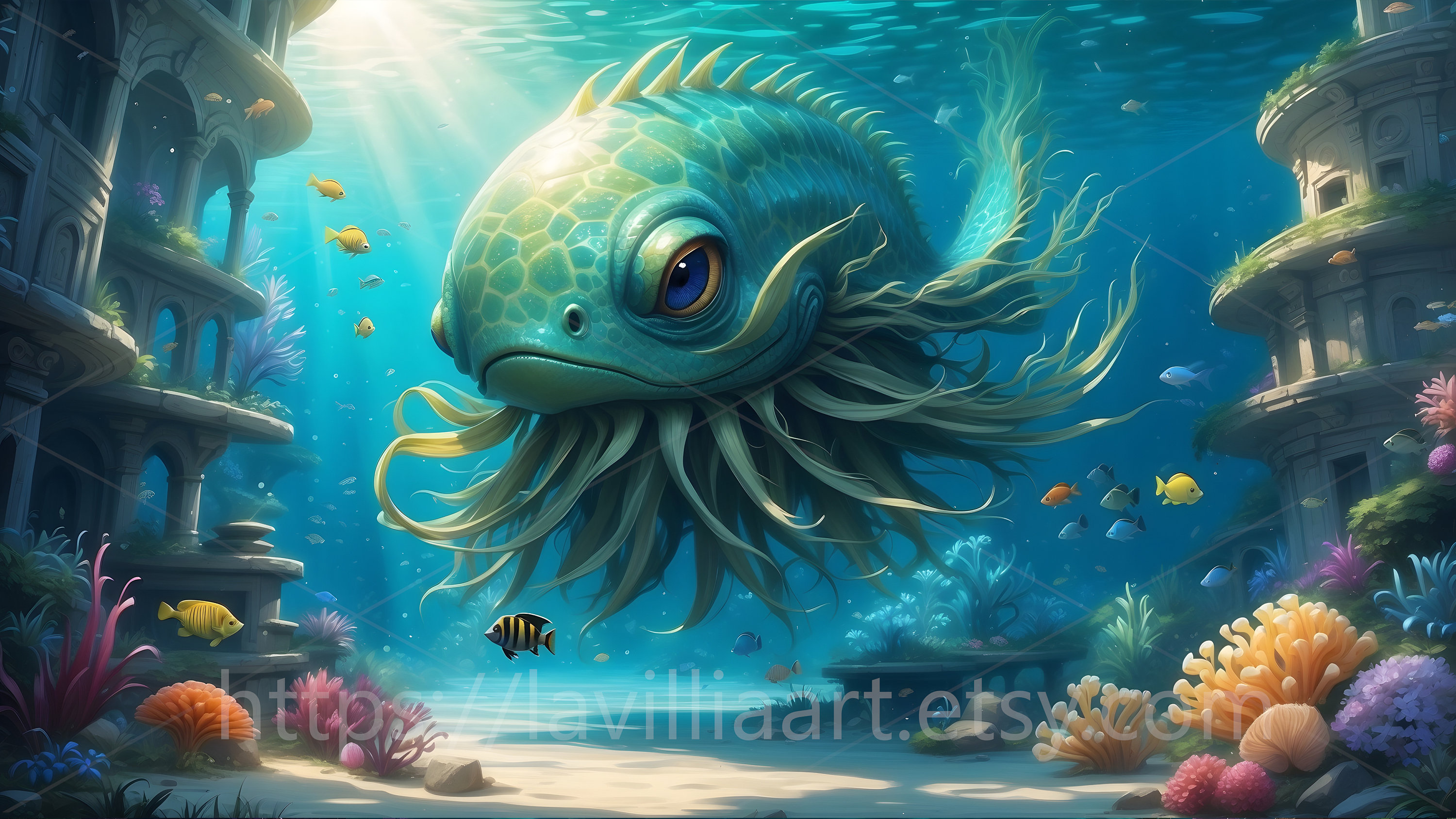Giant Sea Creature Fantasy Digital Download, Digital Art Print, Wall ...