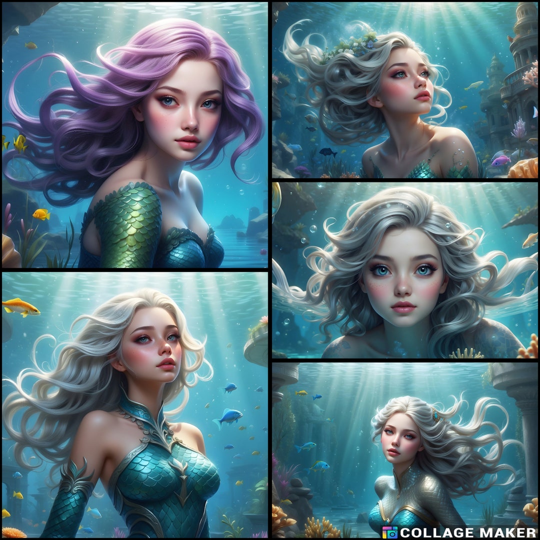BUNDLE 01 Mermaids 5 Pictures Digital Download, Digital Art Print, Wall ...