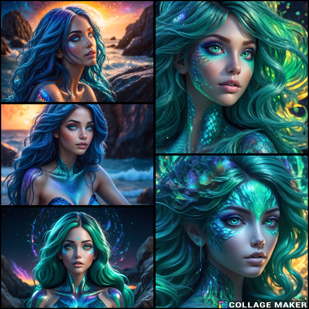 BUNDLE 04 Mermaids 5 Pictures Digital Download, Digital Art Print, Wall ...