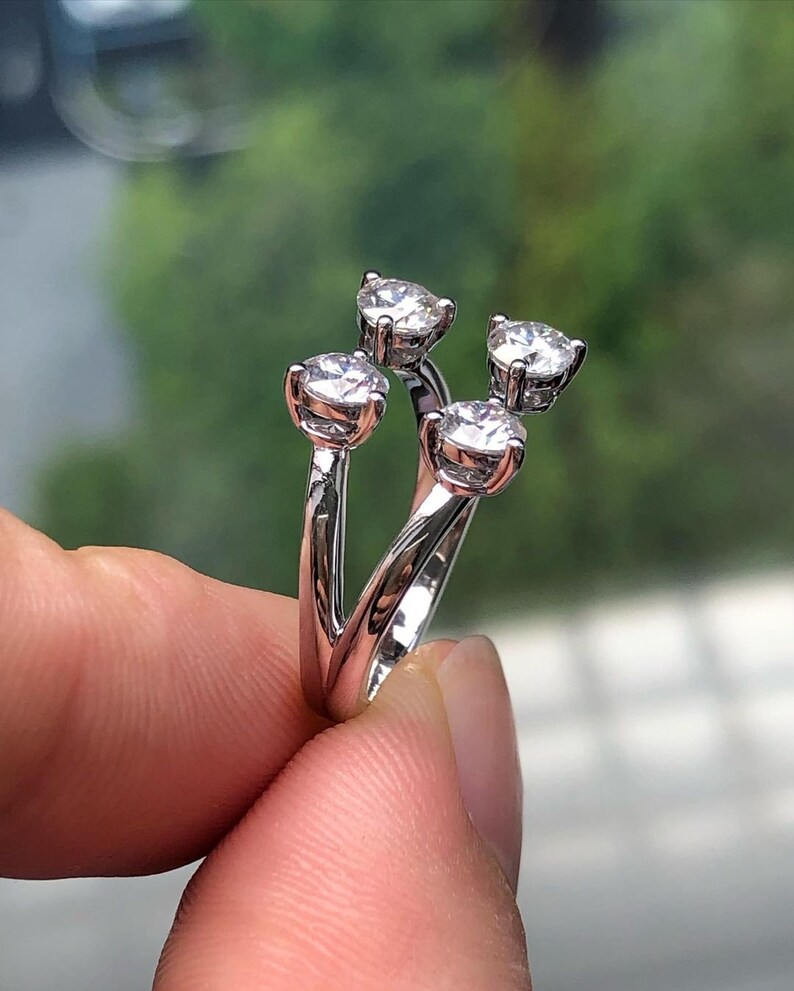 Premium Warp Guard Moissanite Band Rings for Women,14k White Gold Open ...