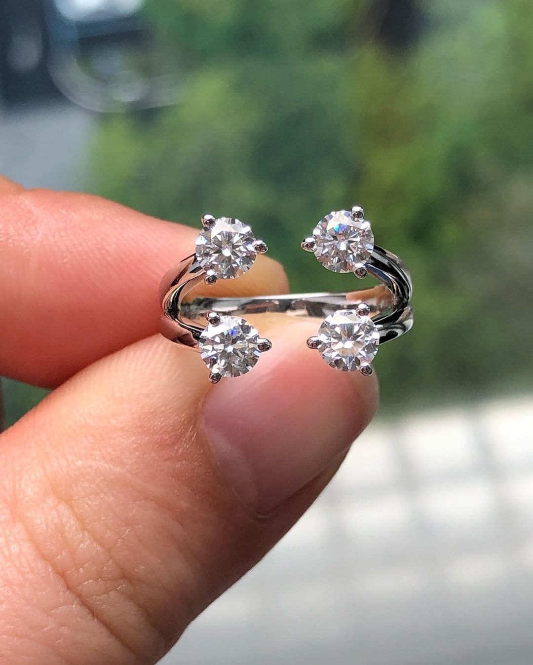 Premium Warp Guard Moissanite Band Rings for Women,14k White Gold Open ...