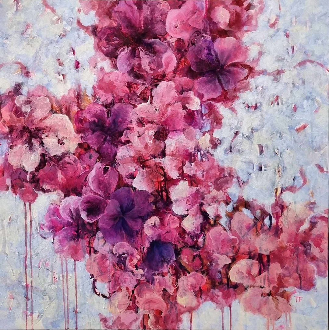 Original Pink Abstract Flower Painting Large Canvas Artwork - Etsy