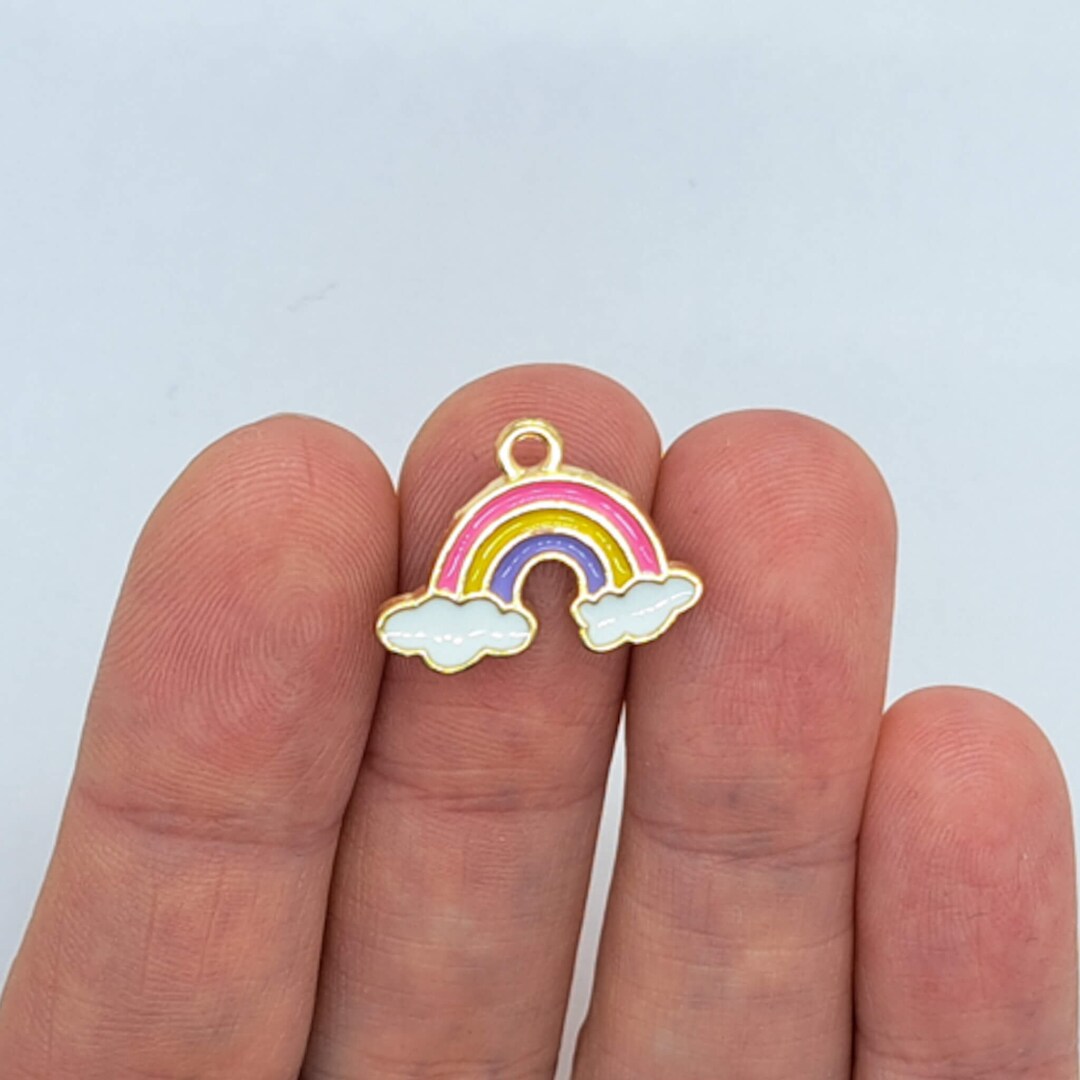 10 Rainbow Charms, Enamel, Gold Effect, Rainbow Charm for Keychain ...